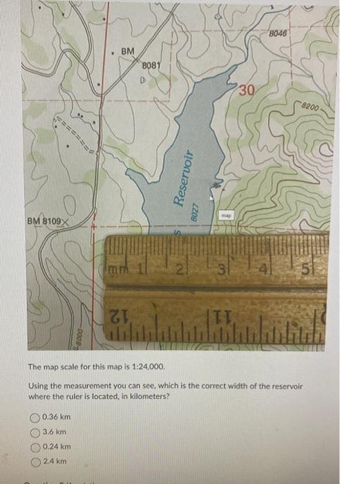 Solved Using a map scale of 1:24,000, what is the distance | Chegg.com