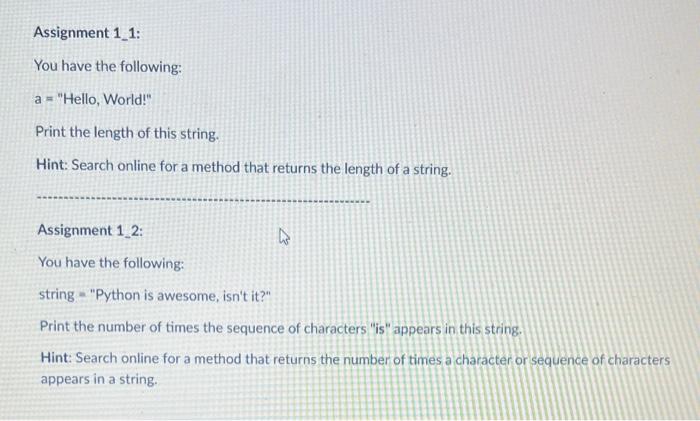 Solved Assignment 1_1: You have the following: a= "Hello, | Chegg.com
