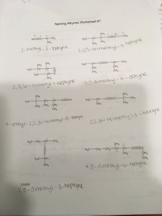 Solved Naming Alkynes Worksheet #1 HỌC CHỮc các–CH3 | Chegg.com