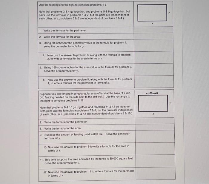 Solved Use the rectangle to the right to complete problems | Chegg.com