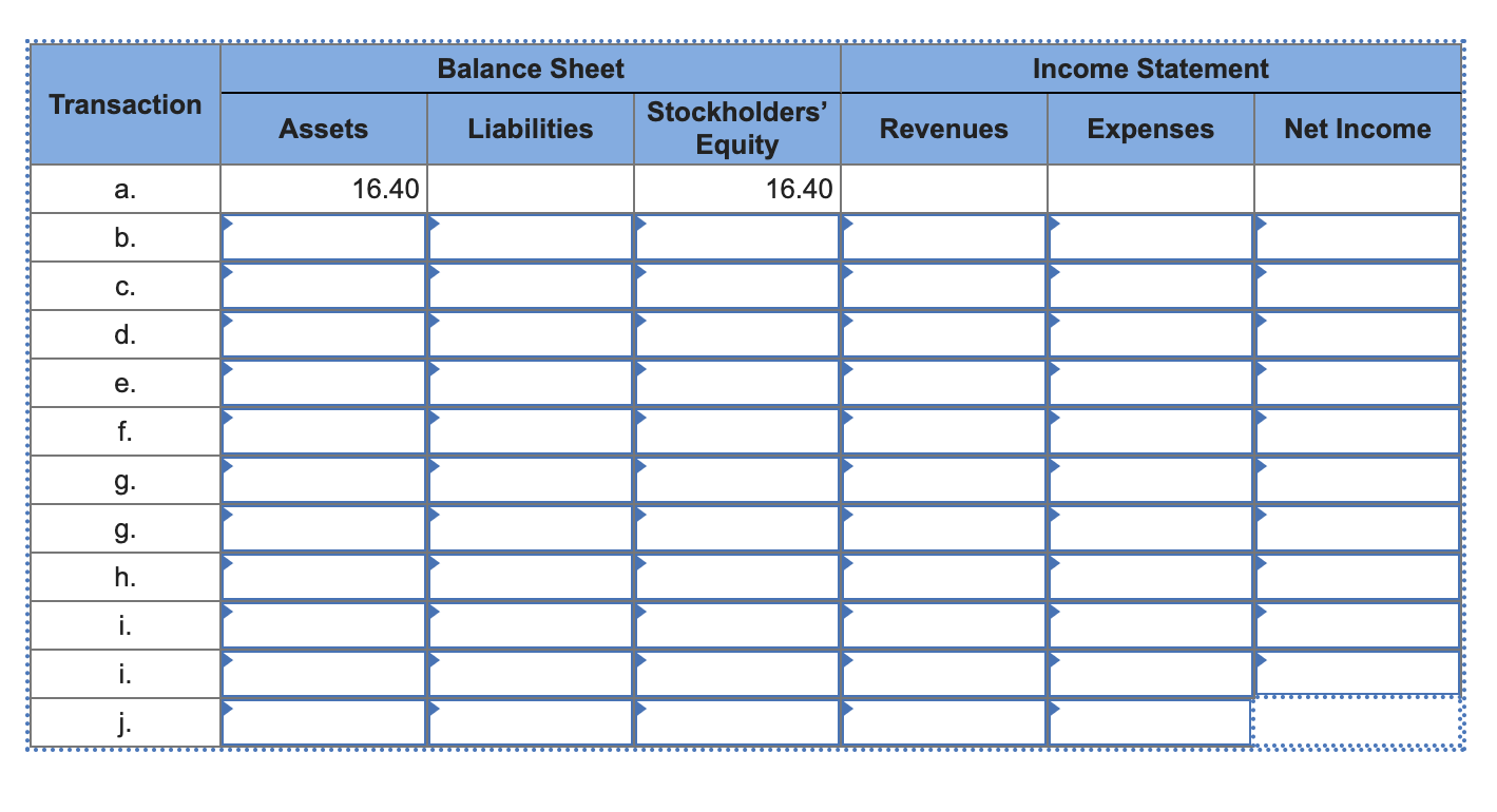 \table[[Transaction,Balance Sheet,Income | Chegg.com