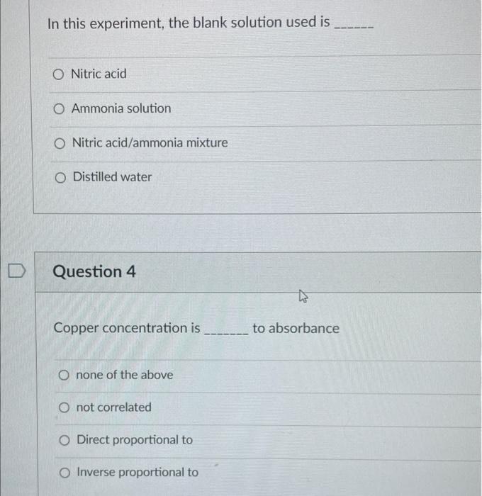 Solved In this experiment, the blank solution used is Nitric | Chegg.com