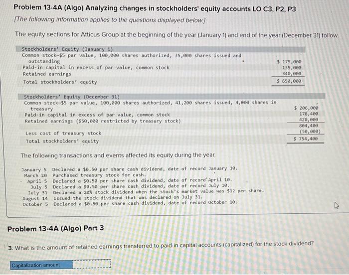 Solved Problem 13-4A (Algo) Analyzing changes in | Chegg.com