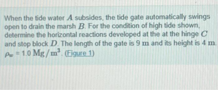 Solved When the tide water A subsides, the tide gate | Chegg.com