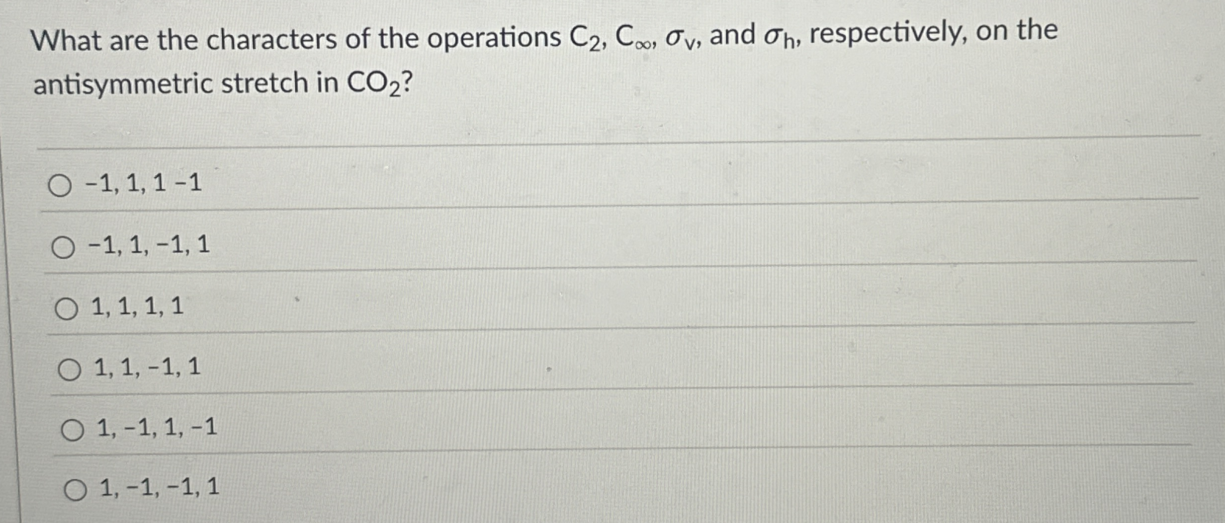 Solved What are the characters of the operations C2,C∞,σv, | Chegg.com