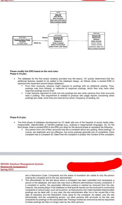 Piease modify this ERD based on the next nules: Phase | Chegg.com
