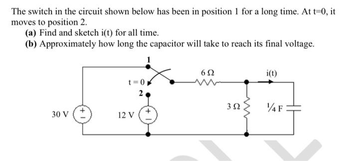 Solved The switch in the circuit shown below has been in | Chegg.com