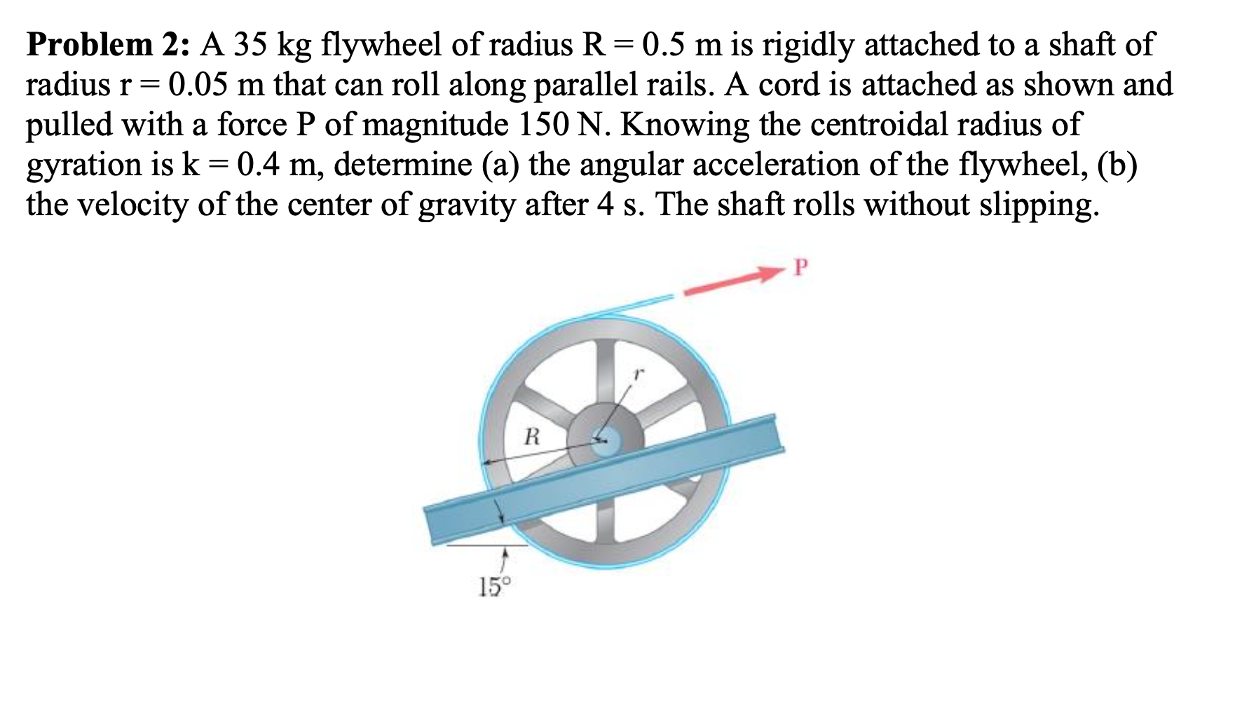 Solved Problem 2: A 35 kg ﻿flywheel of ﻿radius R=0.5m is | Chegg.com