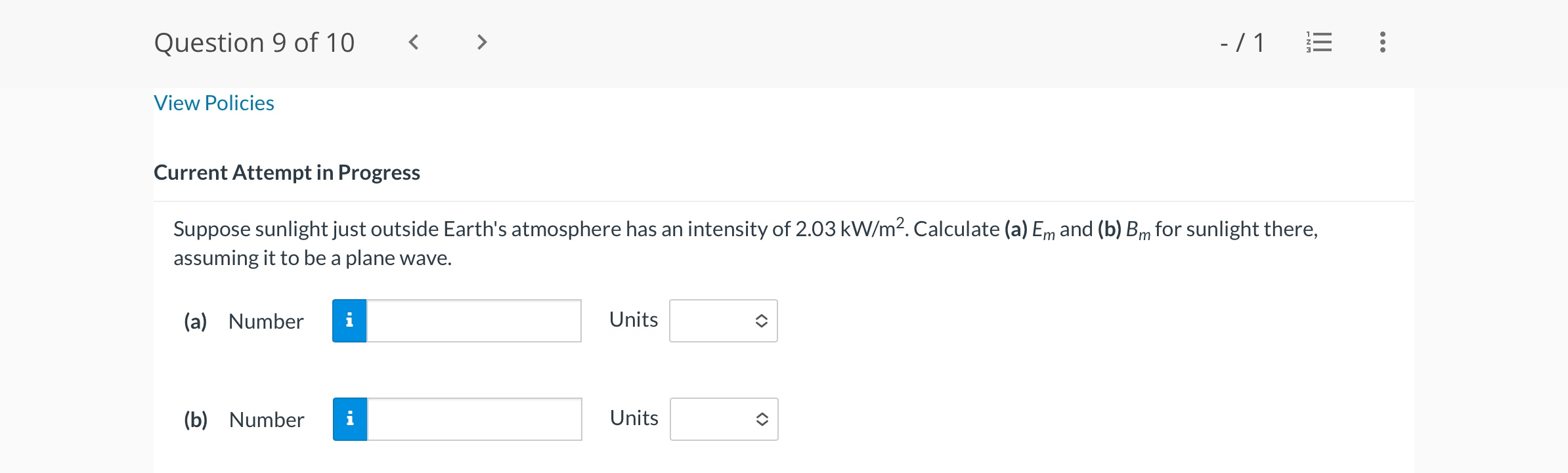 Solved Question 9 ﻿of 10-1View PoliciesCurrent Attempt in | Chegg.com