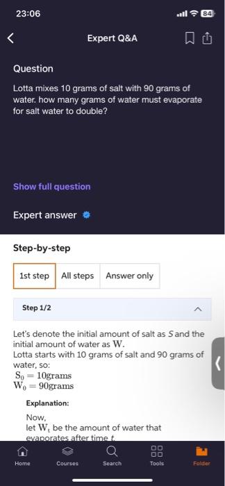 Solved Question Lotta mixes 10 grams of salt with 90 grams | Chegg.com