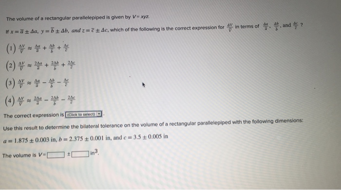 Solved The volume of a rectangular parallelepiped is given | Chegg.com
