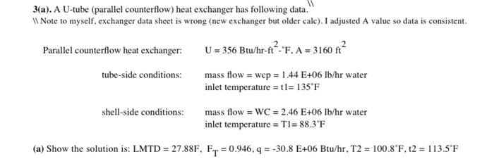 Solved 3(a). A U-tube (parallel counterflow) heat exchanger | Chegg.com