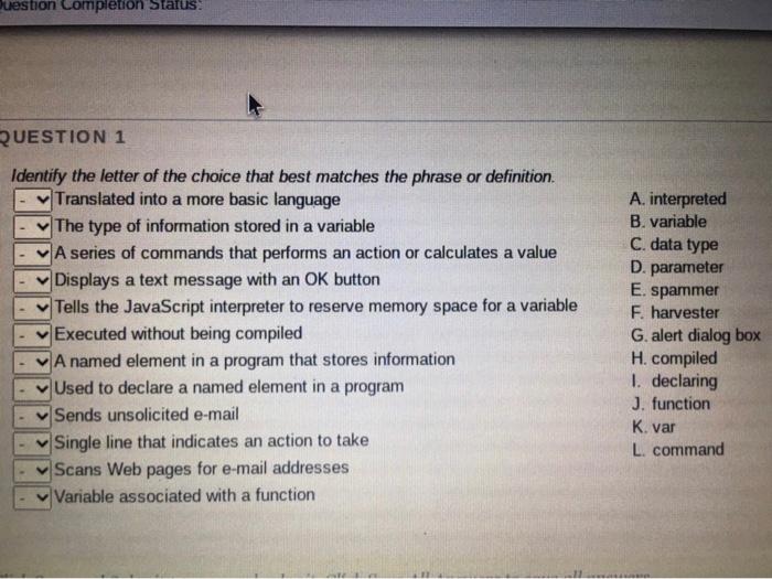 Solved uestion completion Status. QUESTION 1 Identify the | Chegg.com
