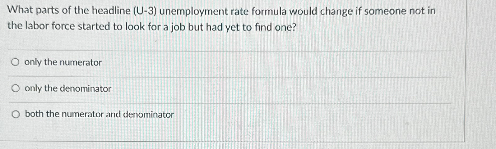 Solved What parts of the headline (U-3) ﻿unemployment rate | Chegg.com