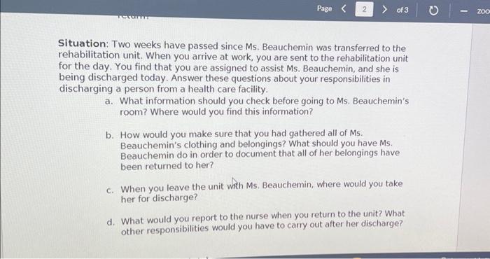 Solved Situation: Two weeks have passed since Ms. Beauchemin | Chegg.com