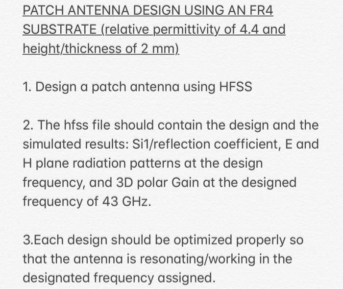 PATCH ANTENNA DESIGN USING AN FR4 SUBSTRATE (relative | Chegg.com
