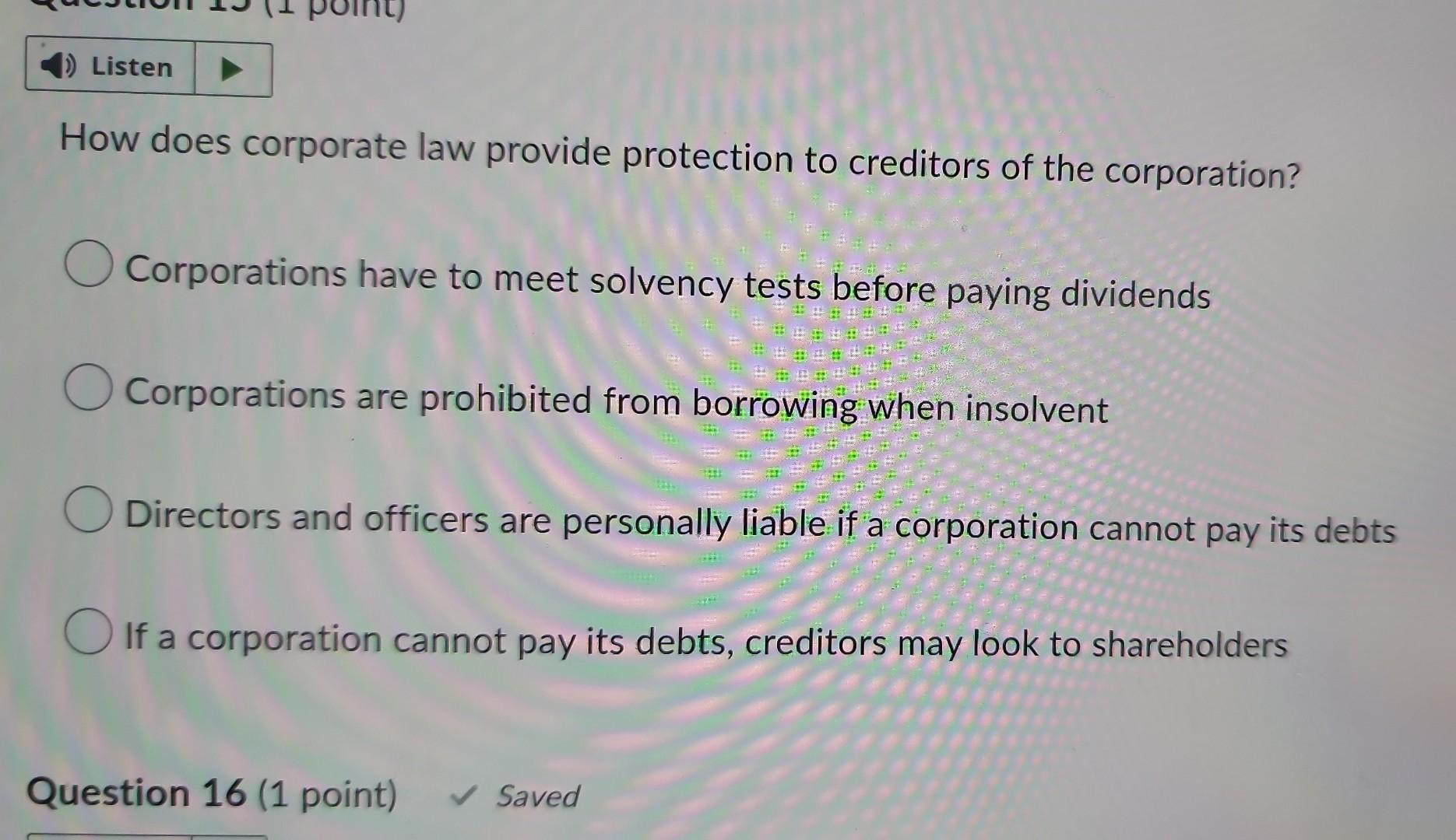 Solved How does corporate law provide protection to | Chegg.com
