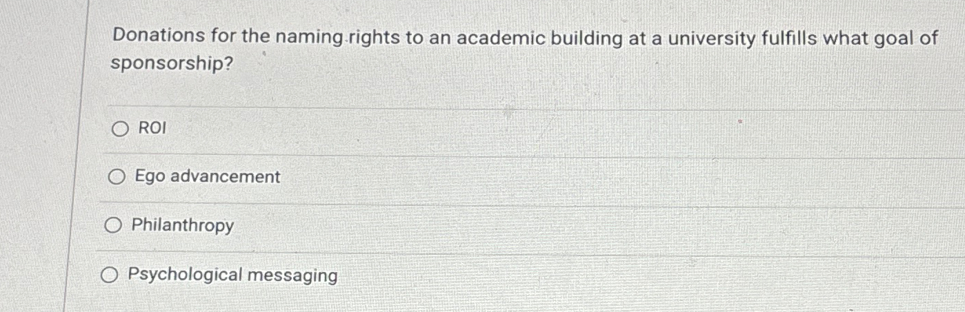Solved Donations for the naming rights to an academic | Chegg.com