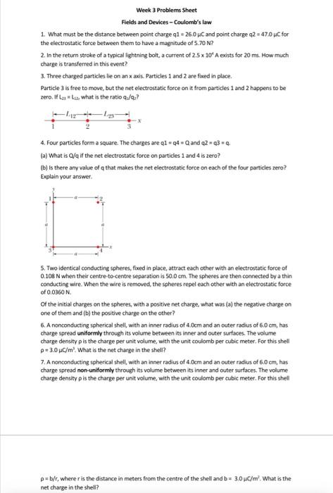 Solved Week 3 Problems Sheet Fields and Devices - Coulomb's | Chegg.com