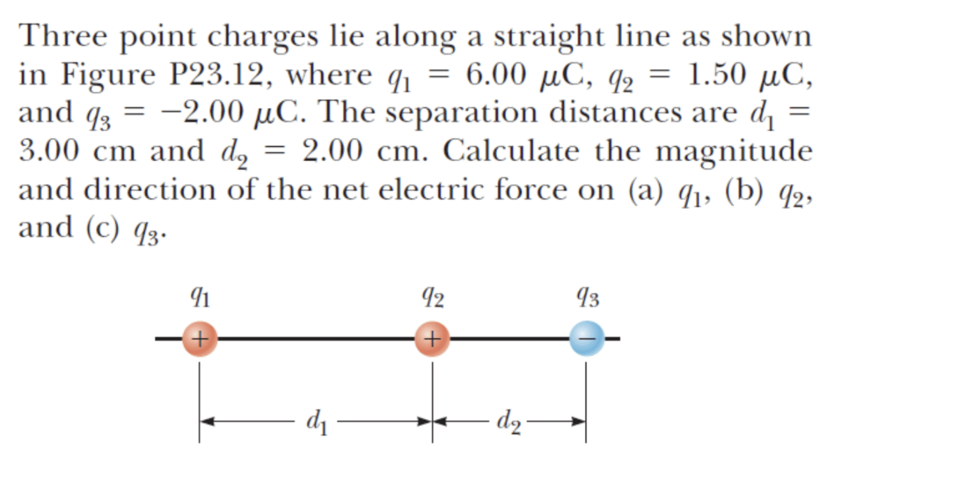 Solved Three point charges lie along a straight line as | Chegg.com