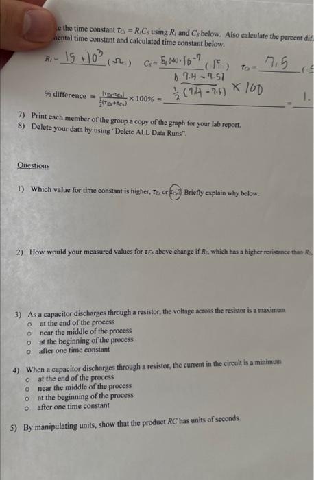 culate the time constant Tcs = R/Cs using R, and Cs | Chegg.com