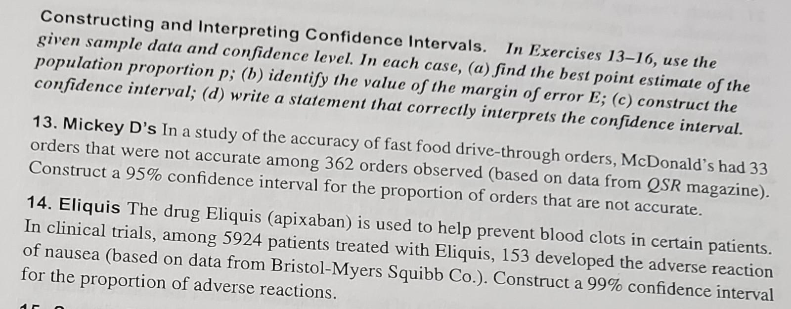 Solved Constructing and Interpreting Confidence intervals. | Chegg.com