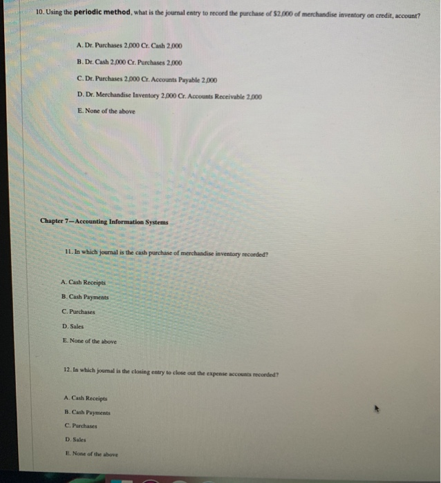Solved 10. Using the periodic method, what is the journal | Chegg.com