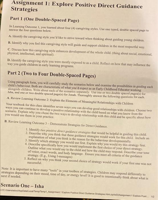 Assignment 1: Explore Positive Direct Guidance | Chegg.com
