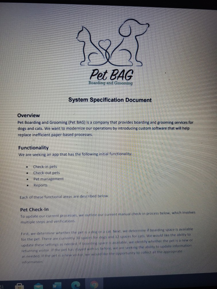 Solved Pet BAG Boarding and Grooming System Specification | Chegg.com