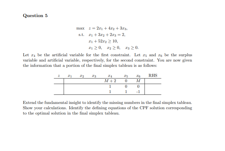 Question 5maxz=2x1+4x2+3x3 | Chegg.com