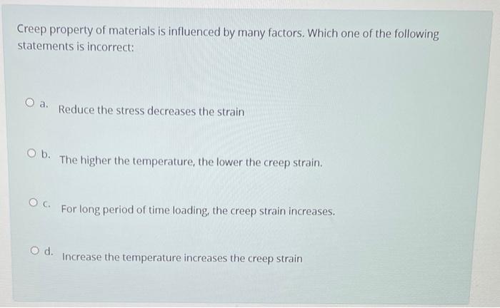 Solved Creep property of materials is influenced by many | Chegg.com
