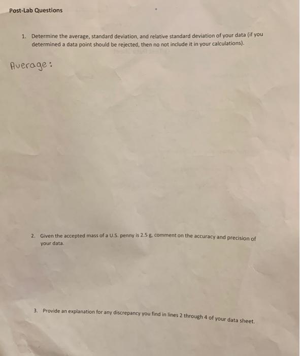 Solved Q-Test Data Sheet 1. Mass of Pennies Sample Number: | Chegg.com