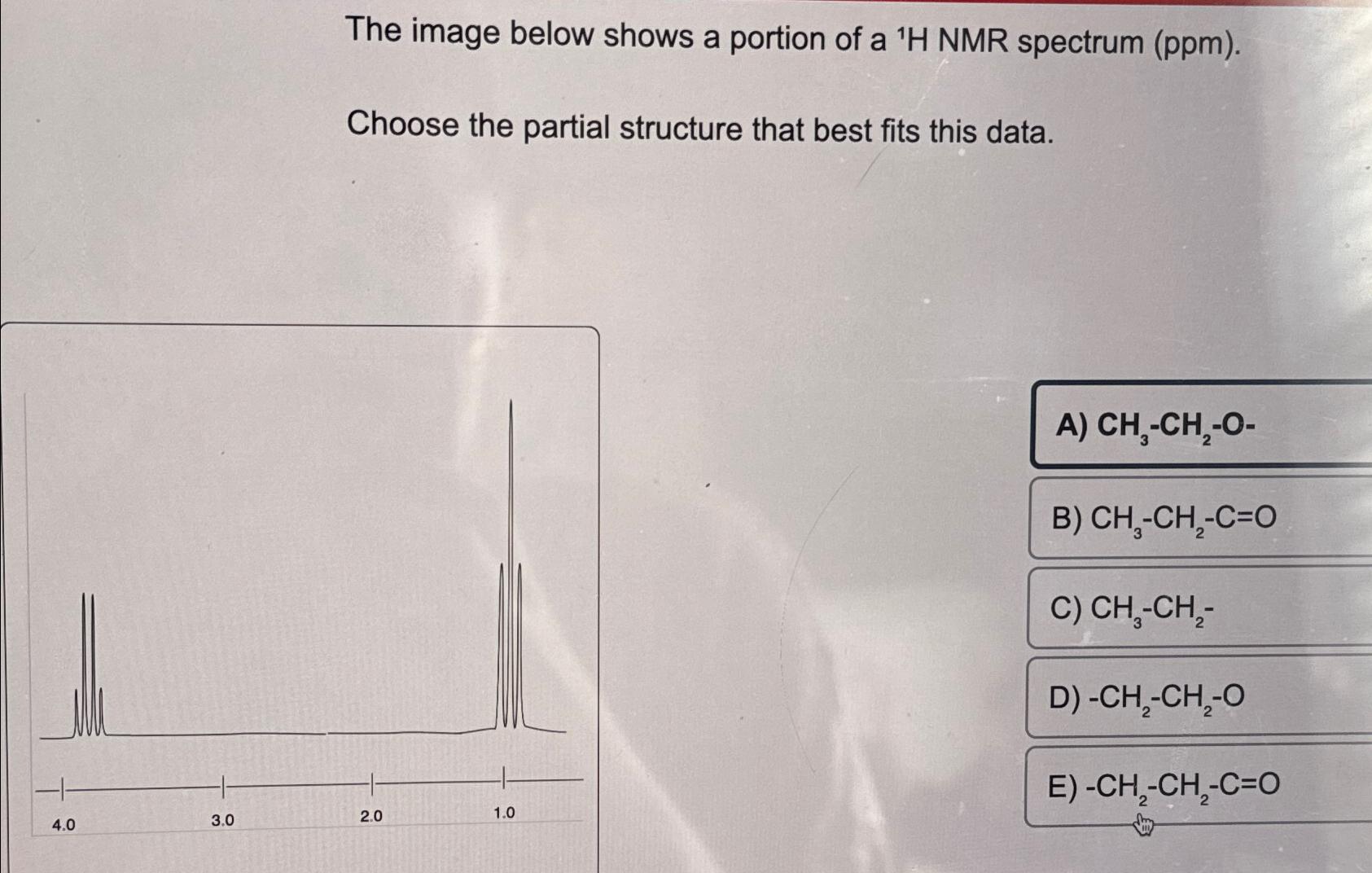 Solved The image below shows a portion of a ?1H ﻿NMR | Chegg.com