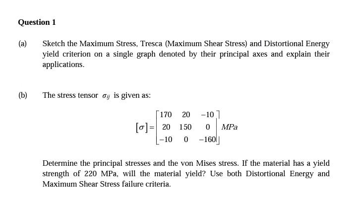 Solved (a) Sketch the Maximum Stress, Tresca (Maximum Shear | Chegg.com