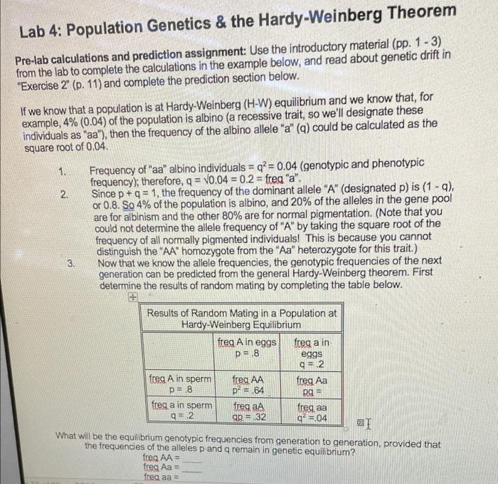 Solved Lab 4: Population Genetics & the Hardy-Weinberg | Chegg.com