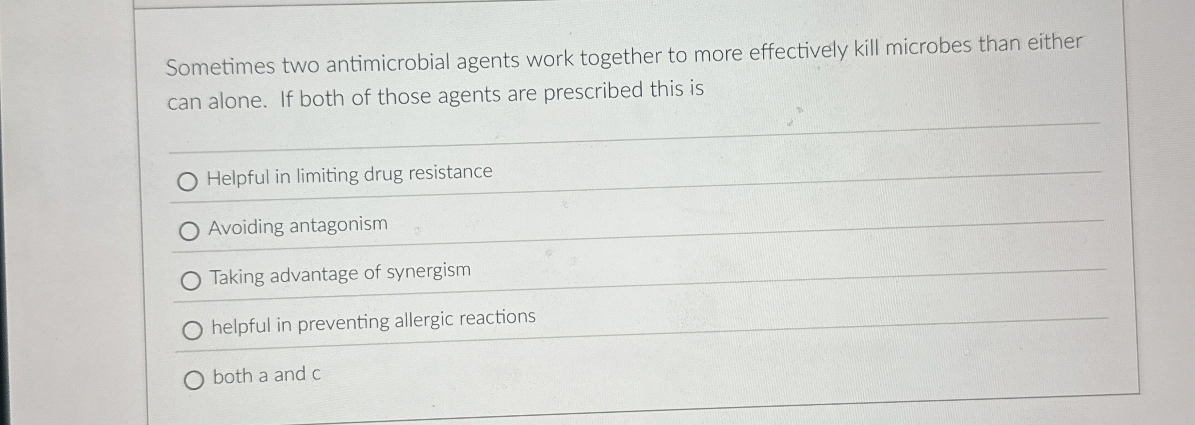 Solved Sometimes two antimicrobial agents work together to | Chegg.com
