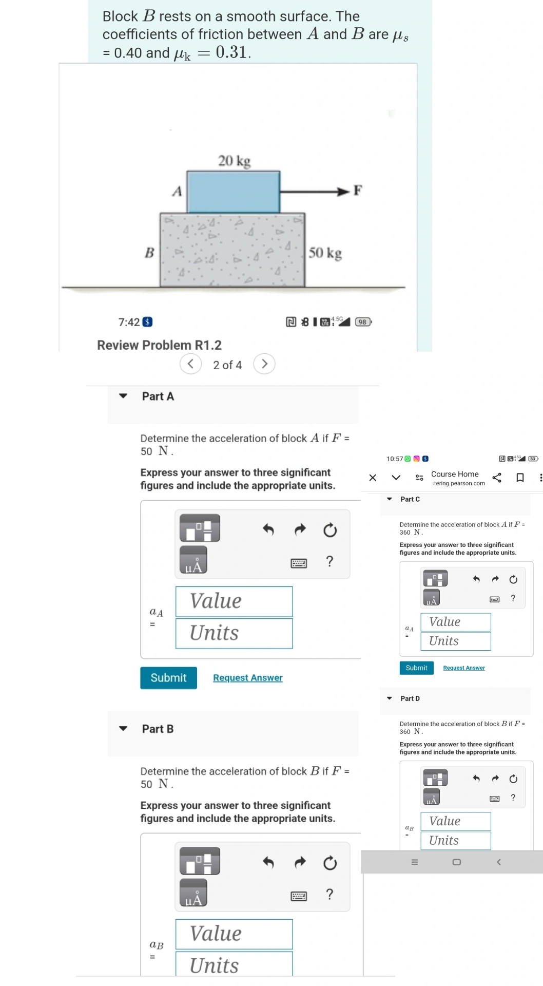 Solved Block B ﻿rests on a smooth surface. The coefficients | Chegg.com
