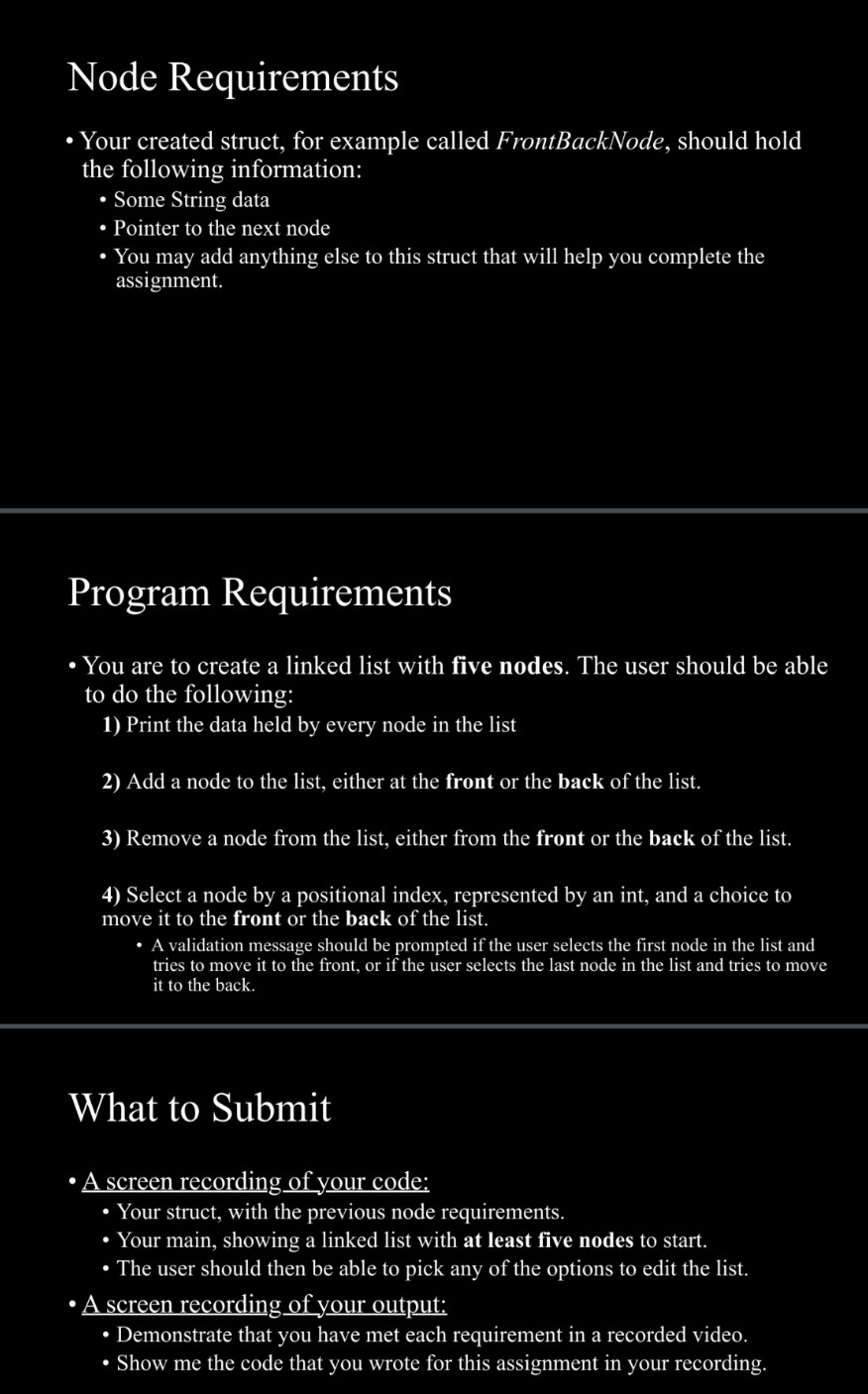 Solved Node Requirements - ﻿Your created struct, for example | Chegg.com