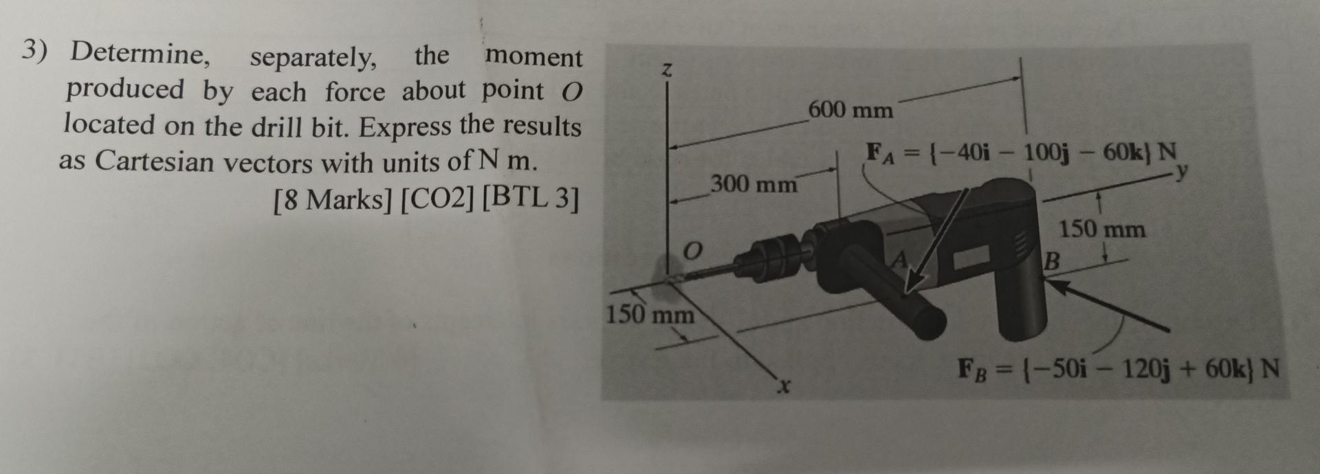 Solved 3) Determine, separately, the moment produced by each | Chegg.com