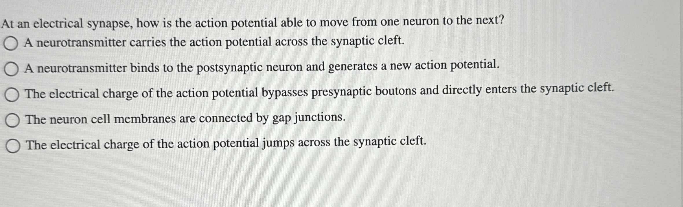 Solved At an electrical synapse, how is the action potential | Chegg.com