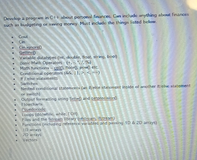 Solved Develop a program in C++ ﻿about personal finances. | Chegg.com