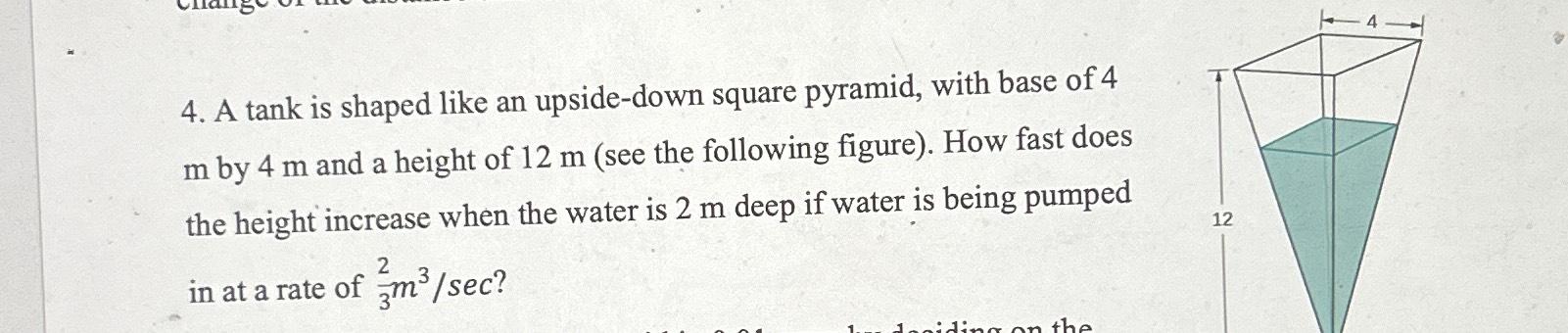 Solved A tank is shaped like an upside-down square pyramid, | Chegg.com