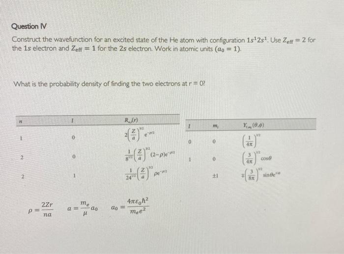 Solved Question N Construct The Wavefunction For An Excited