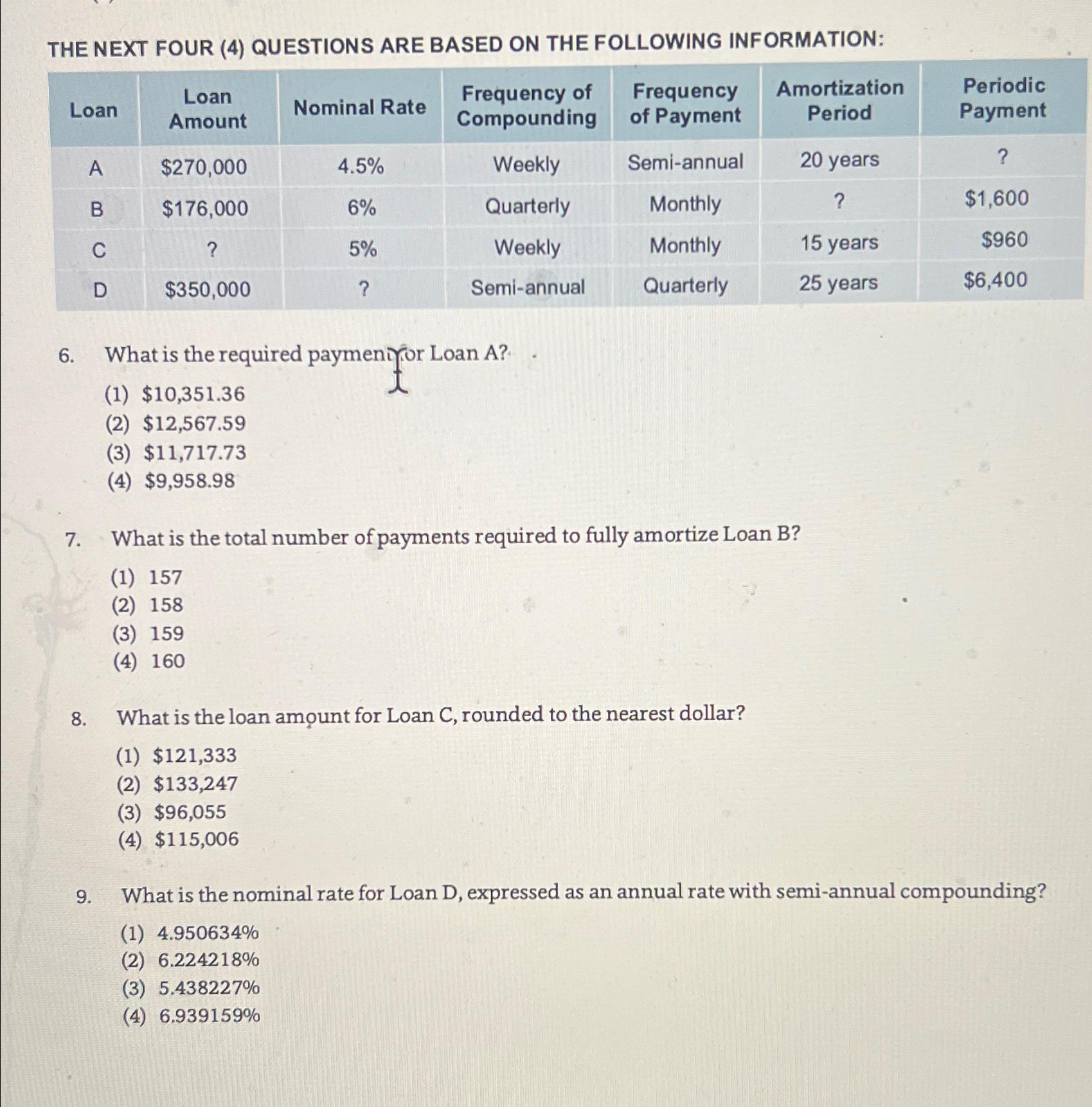Solved THE NEXT FOUR (4) ﻿QUESTIONS ARE BASED ON THE | Chegg.com