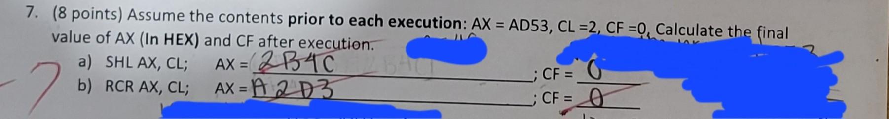 Solved (8 points) Assume the contents prior to each | Chegg.com