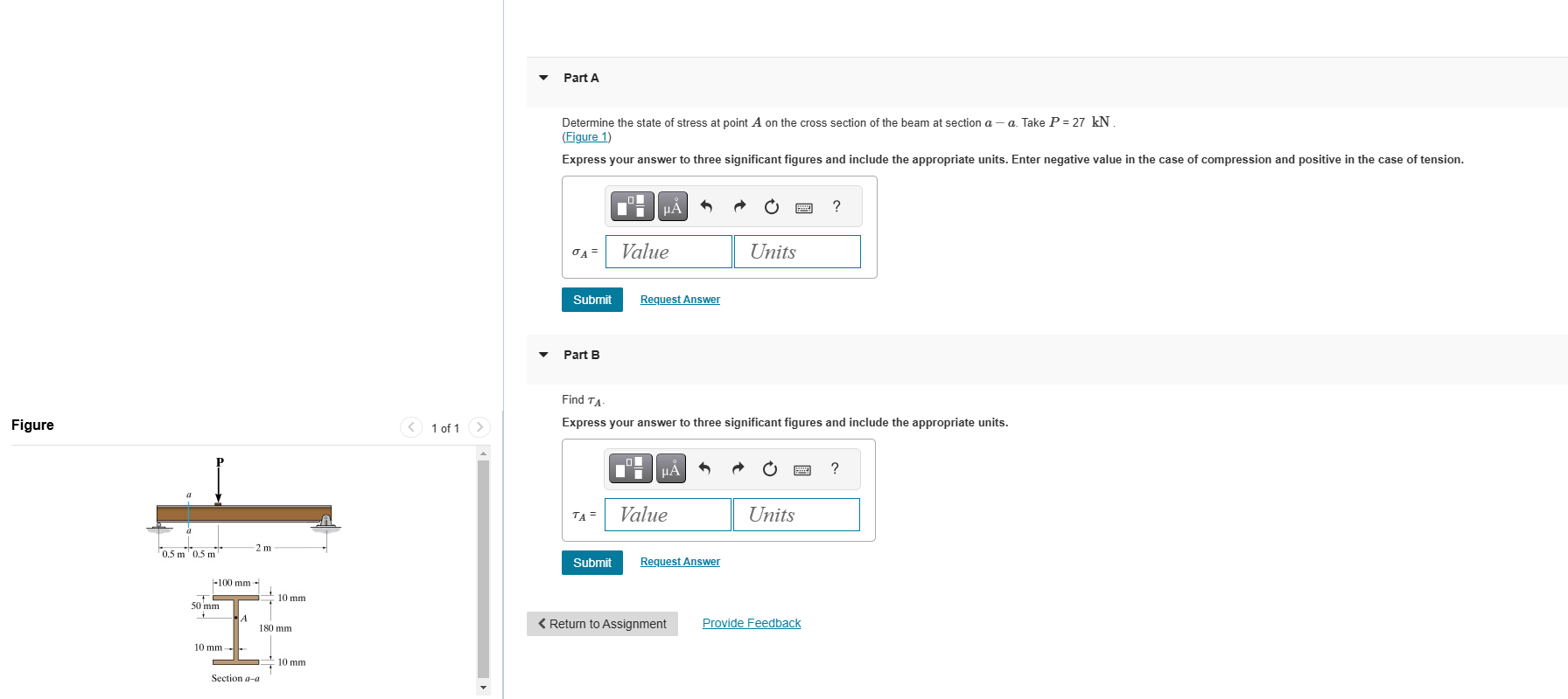 Solved Part Adetermine The State Of Stress At Point a