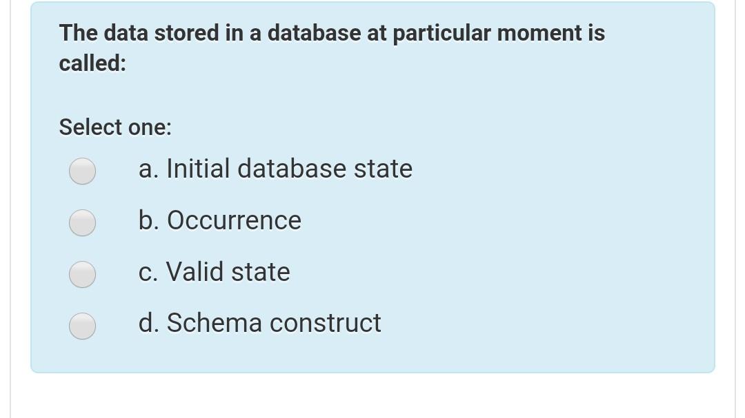 Solved The data stored in a database at particular moment is | Chegg.com