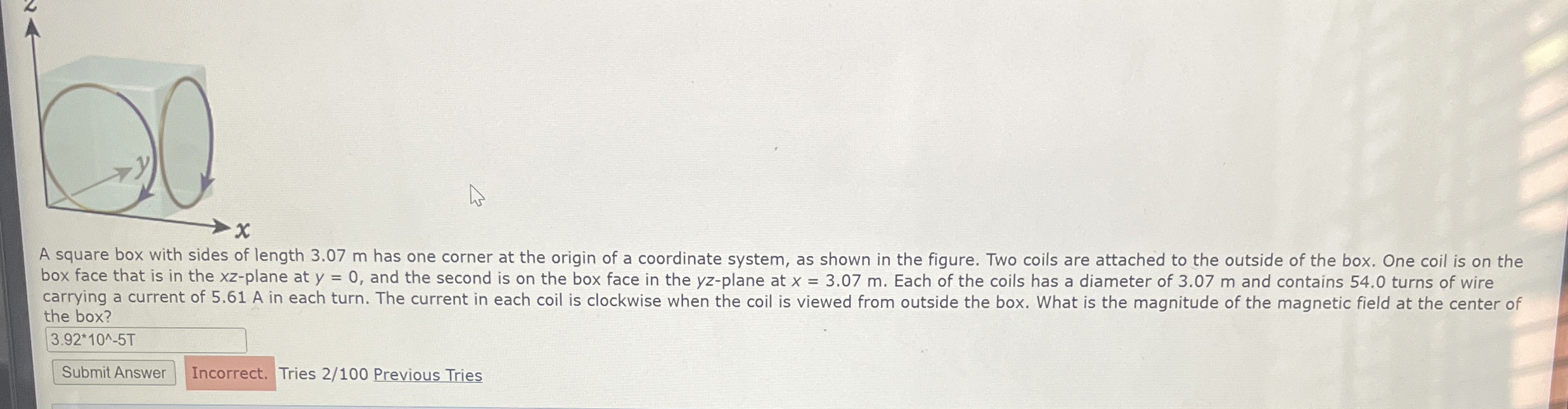 Solved A square box with sides of length 3.07 ﻿m has one | Chegg.com