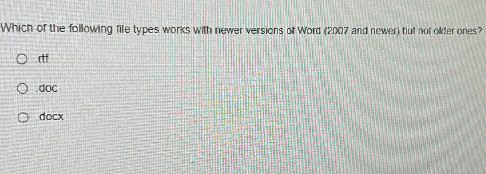 Solved Which of the following file types works with newer | Chegg.com Solved Which of the following file types works with newer | Chegg.com