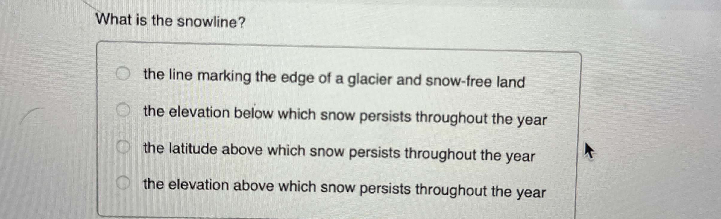 Solved What is the snowline?the line marking the edge of a | Chegg.com